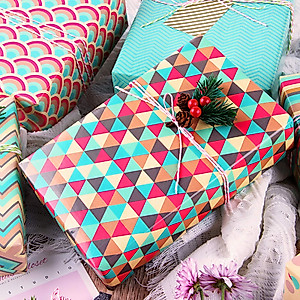 Wrapping Paper Sheets - Birthday Wrapping Paper Set Included 6 Pack Gift Wrap Papers and Gift Sticker & Ribbon for Present - Eco Gift Wrapping Paper Birthday for Women, Men, Female, Girls, Boys, Male,