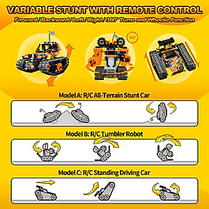 AoHu Remote Controlled STEM Building Kit for Kids Age 8-12, 3in1 Tracked RC Racer Sets Car Tank Robot Toys Gifts for Boys, Girls 9 10 11 13 14 15 Years and Up (392 Pieces)