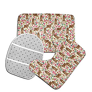Cute Cocker Spaniel Dog Flower Floral 3D Print Bath Mat for Bathroom Rugs Sets 3 Piece，U-Shaped Contour Shower Mat Non Slip Absorbent ,Flannel Fabric Toilet Lid Cover Washable ,Doormat Antiskid Pad