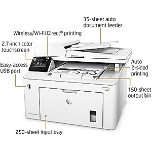 HP Laserjet Pro MFP M227fdwB All-in-One Wireless Laser Printer, Print Scan Copy Fax, Auto 2-Sided Printing, 1200 x 1200 dpi, 30 ppm, Compatible with Alexa, Bundle with JAWFOAL Printer Cable