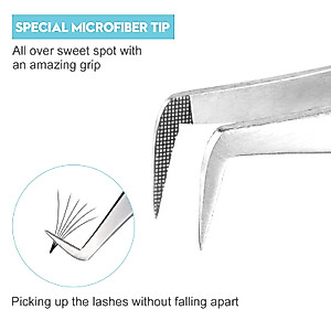 Ms.Queen Volume Tweezers For Eyelash Extensions, Fiber Tip Grip Lash Tweezers L-Shape Boot Mega Volume Mink Lashes Tweezers, Blue