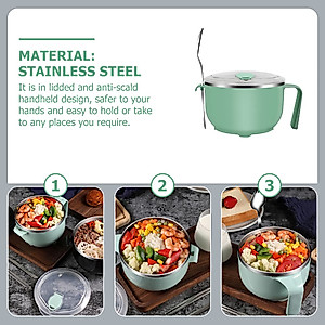 LIFKOME Microwavable Bowls Soup Bowls Stainless Ramen Bowl with Lid Handle 40 OZ Large Instant Noodle Bowl Salad Bowl with Spoon for Soup, Noodles, Ramen Green Simple Modern