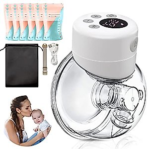 Wearable Breast Pump,Hands Free Breast Pump with LCD Display, 2 Modes & 9 Levels of Suction, Memory Function, Painless,Low Noise Rechargeable Wireless Breast Pump,24mm Flange