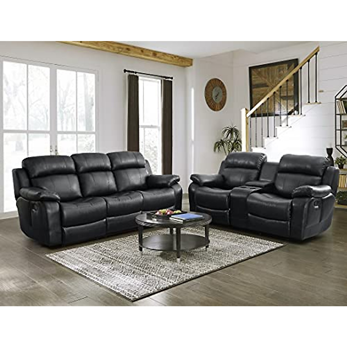 Lexicon Odeum Manual Double Reclining Sofa, Black
