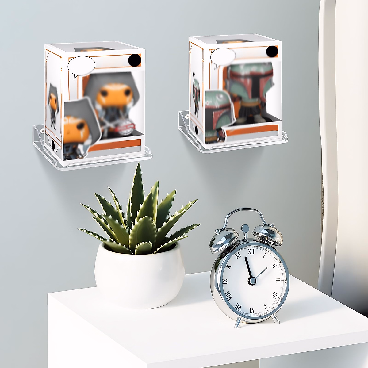Cosmos 2 Pcs Acrylic Display Shelves Wall Figure Display Stand Floating Shelves Compatible with Funko Pop Figure Collection Box (4.5" x 3.5") - With Screws and Self Adhesive Tape, Transparent Clear