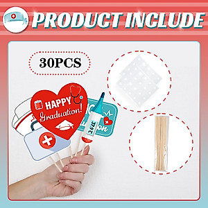 Maicaiffe Medical Graduation Party Photo Booth Props - 30 Pcs Congrats Doctor Nurse Selfie Props Favors Supplies - Nursing School Graduation Party Centerpiece Sticks - RN Graduation Party Decorations
