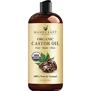 Handcraft Blends Organic Castor Oil - 16 Fl Oz - 100% Pure and Natural - Premium Grade Oil for Hair Growth, Eyelashes and Eyebrows - Carrier Oil - Hair and Body Oil - Expeller-Pressed and Hexane-Free