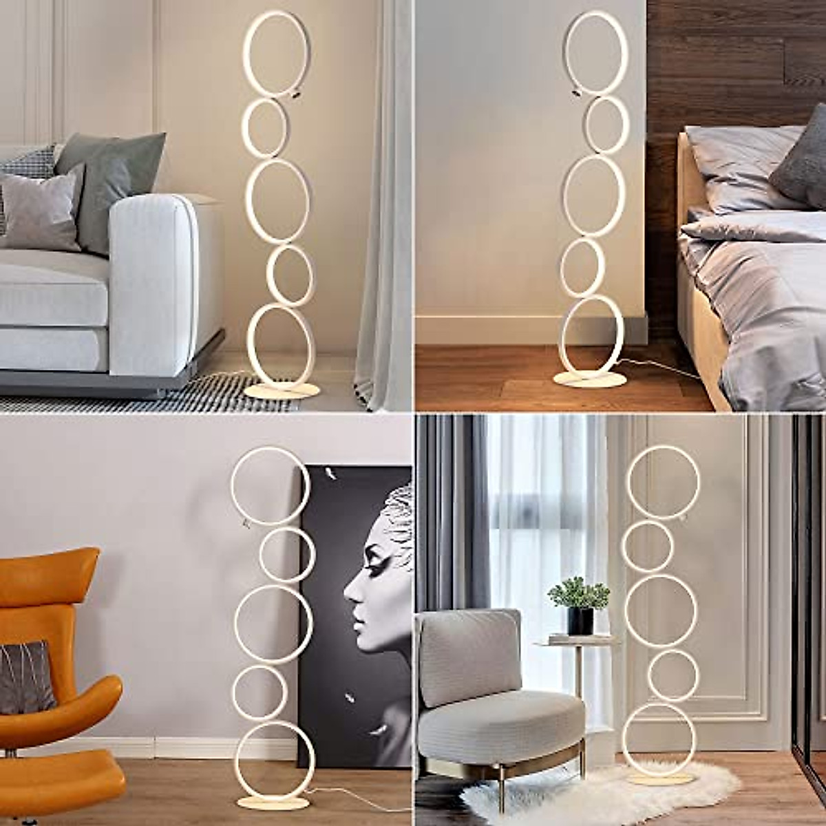Floor Lamp for Living Room , Modern Ring Style , 24W Standing Lamp for Bedroom , 3 Brightness Levels Dimable with Touch Switch 3000K LED,39 Inches, Tall Lamp For Office, Kids Room, Reading Room(White)