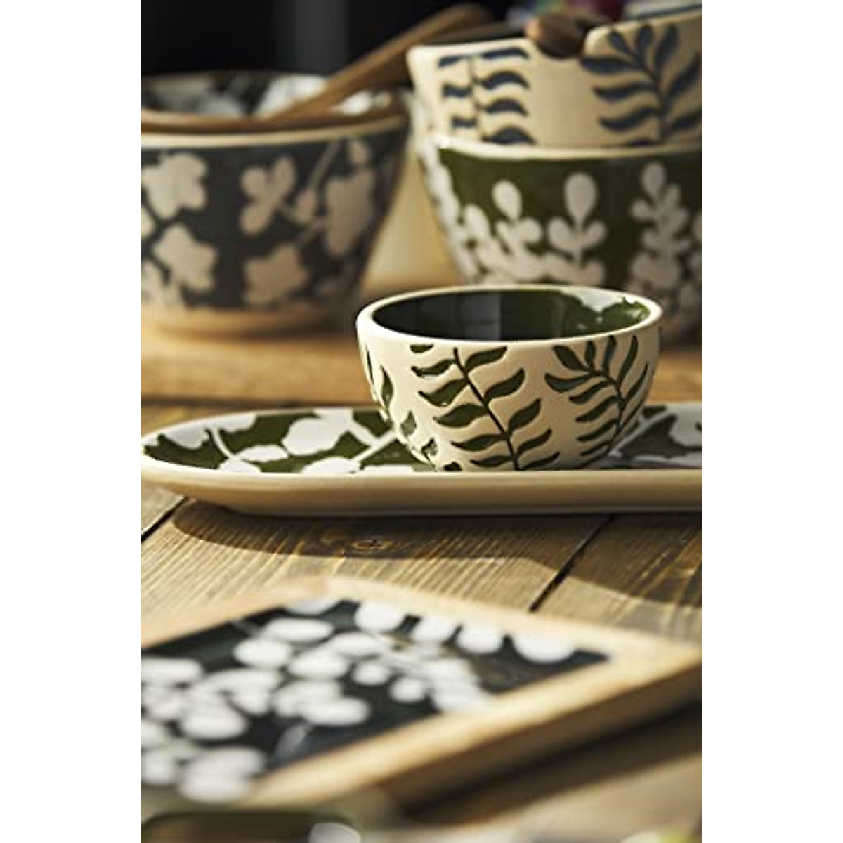 Mud Pie Pinehill Green Dip Bowl and Tray Set