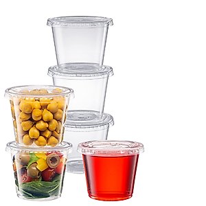 Pantry Value [100 Sets - 5.5 oz.] Cups with Lids, Small Plastic Condiment Containers for Sauce, Salad Dressings, Ramekins, & Portion Control