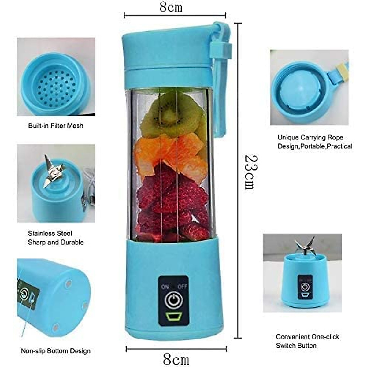 Portable Blender, Personal Blender, Small Fruit Mixer, Electric USB Rechargeable Juicer Cup, Fruit Mixing Machine Home,Travel (blue)