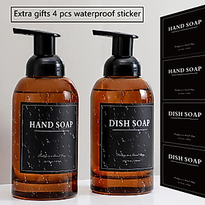 rejomiik 2 Pack Foaming Soap Dispenser Thick Glass Foam Hand Soap Dispenser for Bathroom or Kitchen Sink, 13 oz Pump Bottles for Hand soap, Body Wash, Clear Amber