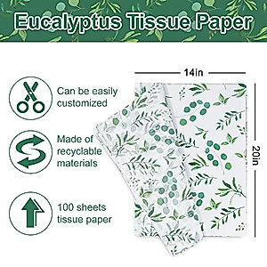 Whaline Eucalyptus Tissue Paper Greenery Wrapping Paper 14 x 20in Green Leaves Gift Wrapping Paper Art Paper for Jungle Safari Party Baby Bridal Shower Birthday Wedding Decor, 100 Sheet