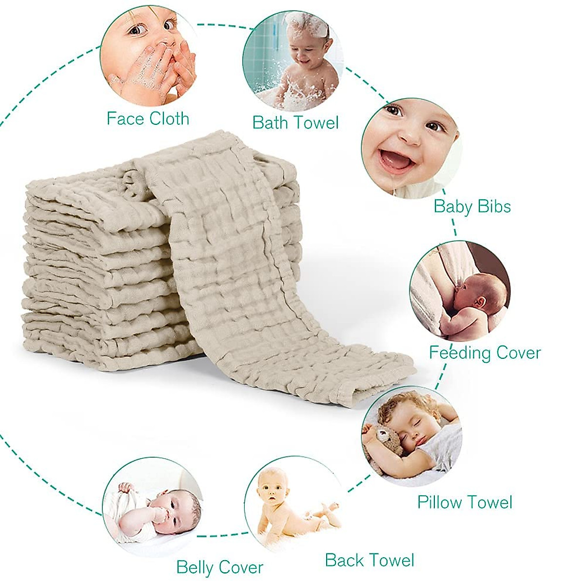 Yoofoss Muslin Burp Cloths for Baby 10 Pack 100% Cotton Baby Washcloths for Boys Girls Large 20''X10'' Super Soft and Absorbent Apricot White