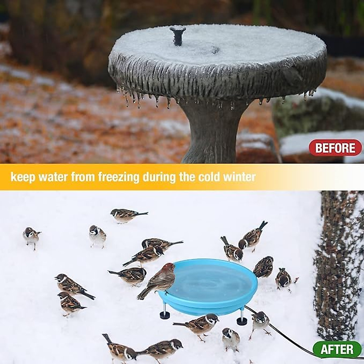 Tetuga Bird Bath Deck Mounted Bowl 12 Inches with Adjustable Clamp for Outdoor Bird Baths for Outside Weather Resistant Durable Birdbath for Garden Patio Lawn Yard Deck Railing (Blue)