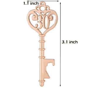 XIUSHE 30 PCS Rose Gold Key Bottle Opener 30th Birthday Souvenirs Party Decor or 30th Gold Wedding Anniversary Party Gifts 30 Birthday Party Favors for Guests Party Supplies (Rose Gold 30)