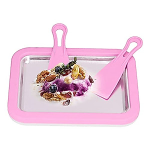 TOUISEDGI Ice Cream Maker, Ice Cream Roller Plate With 2 Spatulas, Food Grade Stainless Steel Pan Ice Cream Machine, Fried Yogurt Machine Mini Unplugged Fruit Rolled Ice Cream Maker(pink)