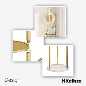 HKaikzo Gold Coat Rack Stand, Metal Coat Racks Tree Hanger Freestanding with 3 Storage Shelves and 9 High-grade Hooks and Stable Marble Base, for Jackets、Hat、Umbrella