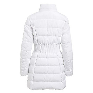 LAUNDRY BY SHELLI SEGAL Women's 3/4 Length Windproof Down Coat with Cinched Waist, Real White, Medium