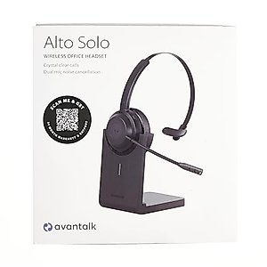 Avantalk Alto Solo - Wireless Headset with Mic for Work with Qualcomm Bluetooth Solution, CVC Noise-Canceling for PC, Computer & Laptop, Charging Stand, Mute Button, Wired Headphones Option