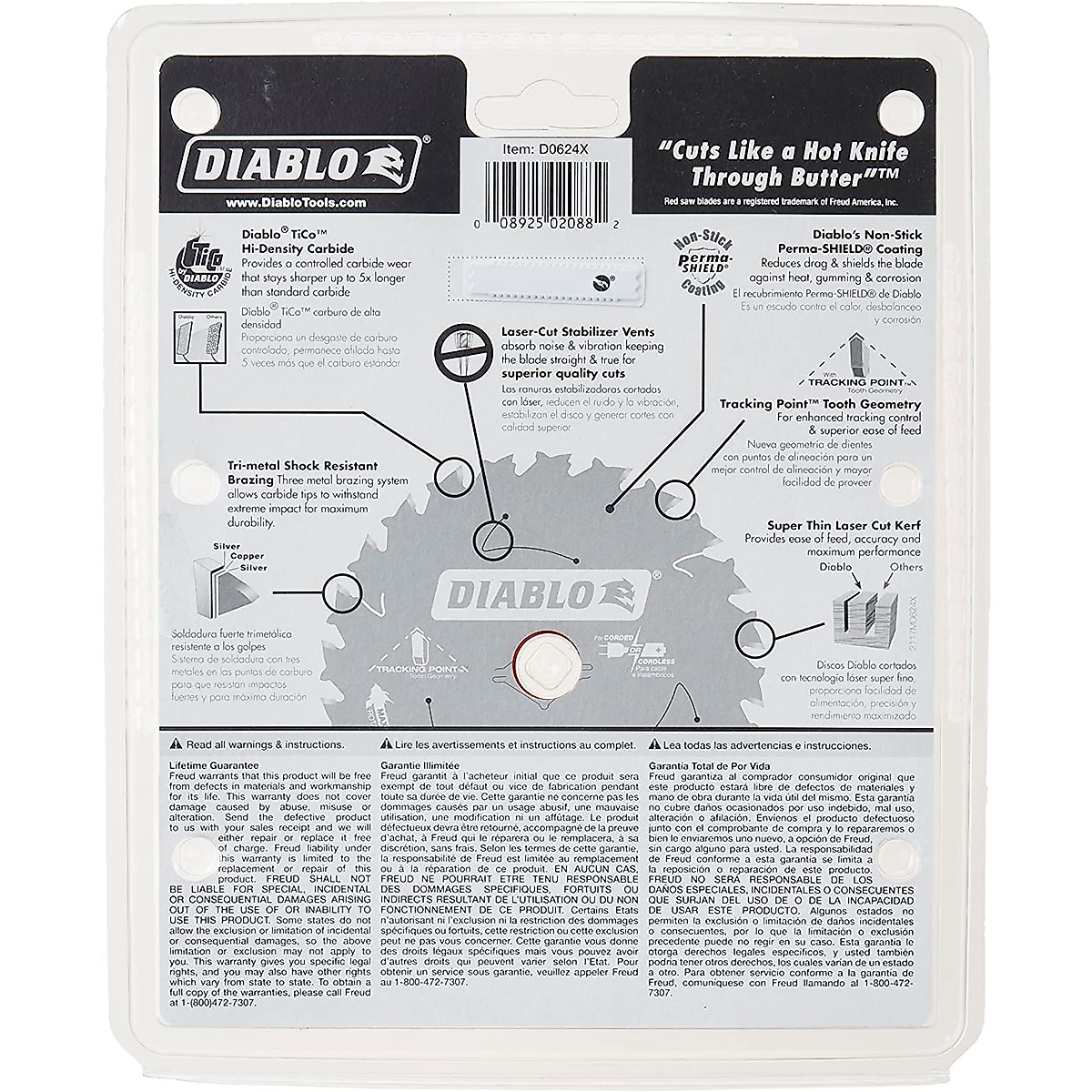 Freud D0624X Diablo 6-1/2-Inch 24-Tooth ATB Framing Saw Blade with 5/8-Inch Arbor, multi