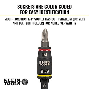 Klein Tools 32766 Impact Driver, 3-in-1 Impact Flip Socket and Bit Holder, 1 /4-Inch and 5/16-Inch Hex Drivers, 3-Inch Length