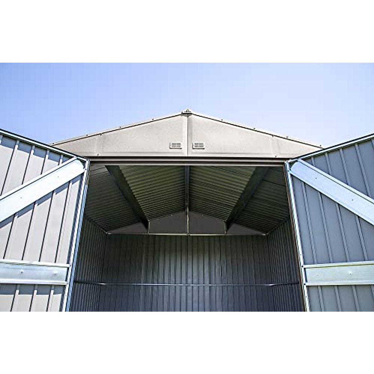 Arrow Shed Elite 12' x 14' Outdoor Lockable Gable Roof Steel Storage Shed Building, Cool Grey