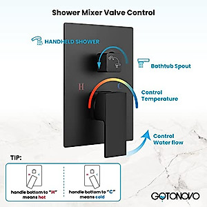 gotonovo Matte Black Wall Mount Bathtub Faucet with Hand Held Sprayer and Swivel Tub Filler Single Handle Bathroom Shower System Mixer For Tub Rough-In Valve Included Dual Functions