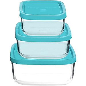Bormioli Rocco Frigoverre Square Glass Food-Storage Containers with Lids, Set of 3, Clear