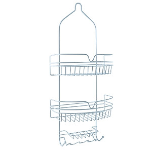 Bath Bliss Head Shower Caddy, 2 Large Baskets, Soap Dish Holder, 6 Accessory Hooks, Moisture & Rust Resistant, White