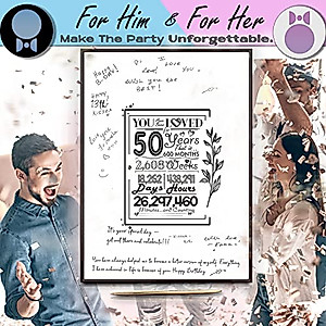 DOUBLESHOOT Black Frame Sign Poster 50th Birthday Decorations for Men & Women 12"x16"- 50 Birthday Party Favors, Guest Book Alternative – With Pen & Wall Hanger – 50 Years Old Gifts for Him & Her