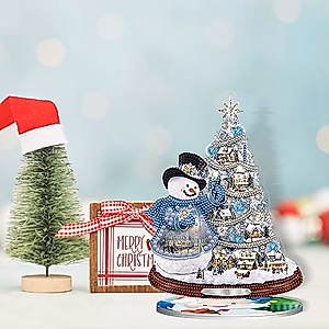 Orgone DIY 5D Snowman Diamond Painting Desk Ornaments Kits Special Shaped Rhinestones Wooden Diamond Art Desktop Ornament for Christmas Xmas Table Office Home Decoration Housewarming Birthday Gift