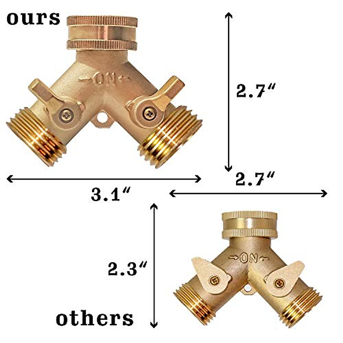 Xiny Tool Brass Garden Hose Splitter (2 Way), Solid Brass Hose Y Splitter 2 Valves with 2 Extra Rubber Washers