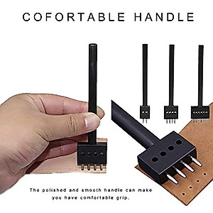 Prong Punch Tool Set - 3pcs 5mm Leather Row Round Hole Tooth Punch Tool, 2/4/6 Prong Circular Cut Lacing Stitching Chisel DIY Leathercraft Punching Accessories Kits for Leather Craft Supplies