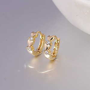CiNily Small Gold Plated Hoop Earrings for Women Heart Cubic Zirconia Earrings Hypoallergenic Huggie Hoop Earrings for Sensitive Ear
