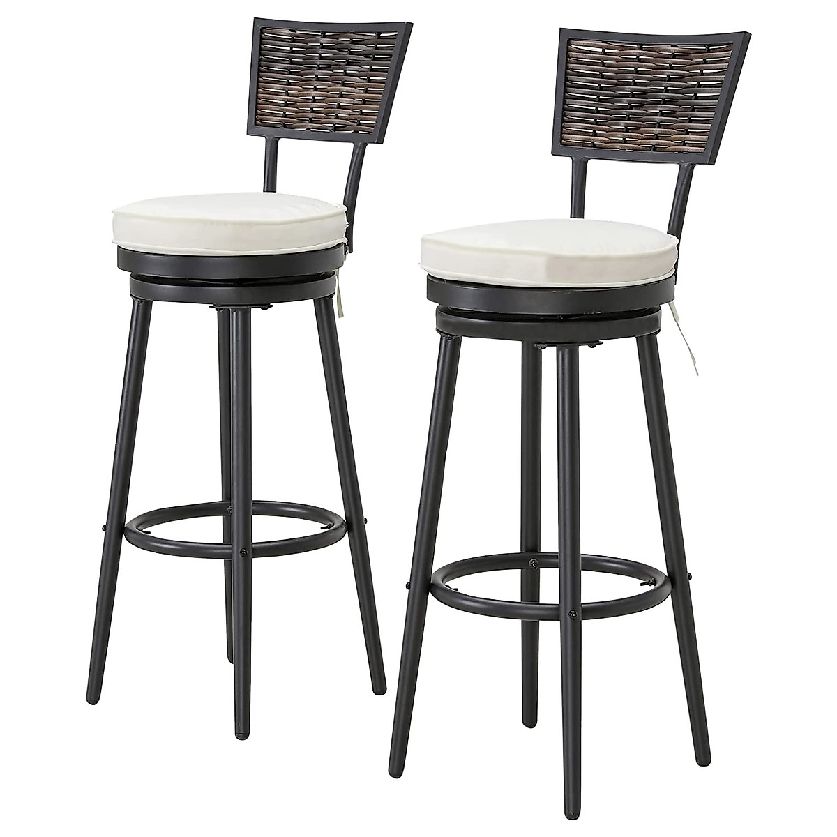 LOKATSE HOME Outdoor Swivel Bar Stools Set of 2 Chairs Armless for Pub Kitchen Cafe Patio Bistro, Beige