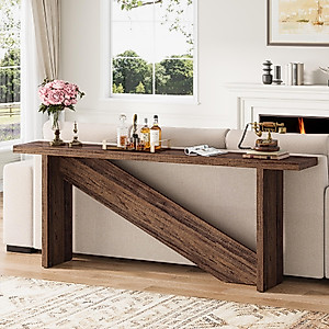 VANOMi Console Table with LED Lights, 70.86" Long Sofa Table Behind Couch, Narrow Wood Entryway Table, Farmhouse Foyer Table, Industrial Console Table for Entryway, Living Room, Hallway, Rustic Brown