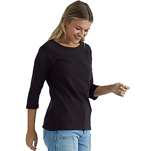 Hanes womens Stretch Cotton Raglan Sleeve Tee Shirt, Black, XX-Large US