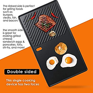 Uniflasy Cast Iron Reversible Grill Stove Top Griddle Pan 16 7/8" Skillet Flat Pan, Cast Iron Grll Griddle Plate for Charbroil 463420508 463420509 Gas Grills Replacement Parts, Cookware Accessories