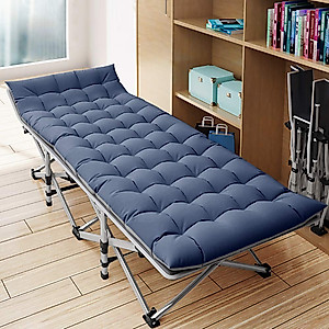 NAIZEA Folding Camping Cots for Adults, Folding Cot with Mattress Camping Bed Camp Cot Portable Military Cot, Double Layer Oxford Strong Heavy Duty Sleeping Cots with Carry Bag for Camp Office Use
