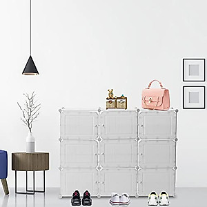 Gdrasuya10 Portable Shoe Rack, 36 Pair DIY Shoe Storage Shelf Organizer 6 Tier Shoe Storage Cabinet with Doors, Resin Shoe Shelves Organizer for Closet Hallway Bedroom Entryway