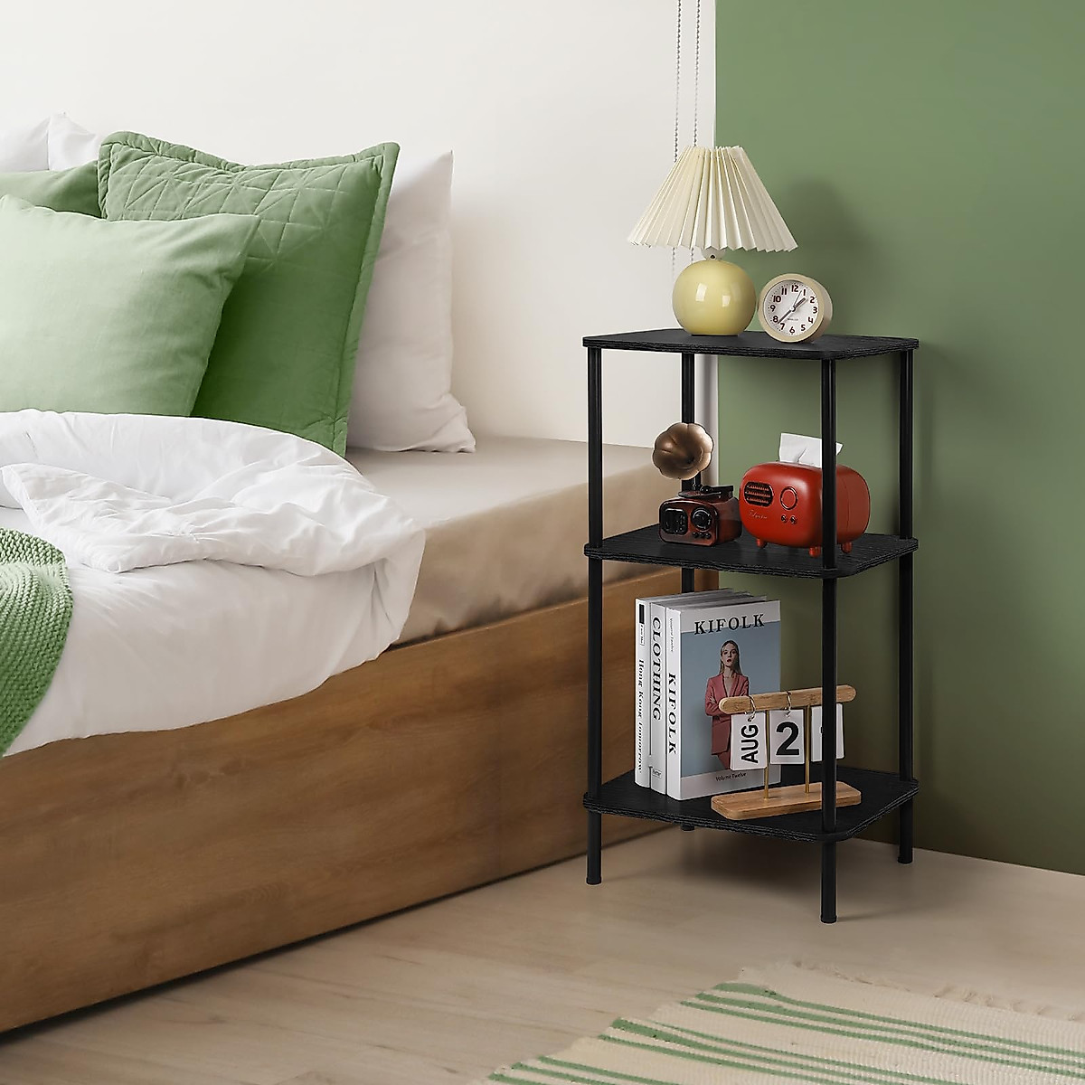 BTY Industrial 3 Tier Tall Side Table, 30" H, Black, Console Table, End Table