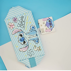 Stitch Travel Cosmetic Pouch, Large Capacity Cartoon Zippered PU Bag, Foldable Makeup Accessories Organizer and Storage for Women and Girls