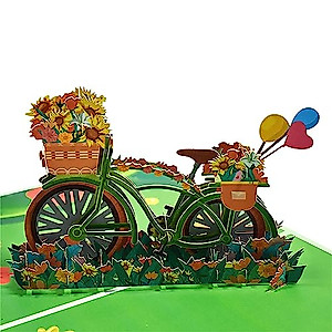 ASYWISH Bicycle Pop-Up Card 3D Flower Basket Travel Card With Envelope Mother Day Birthday Card For Mom Wife Greeting Card Gift 3D Greeting Card