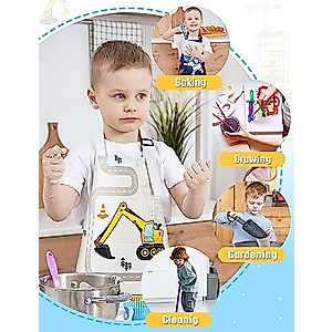 WERNNSAI 2 Pack Kids Aprons - Truck Kids Art Aprons for Boys Waterproof Toddler Chef Aprons Cooking Baking Painting Gardening Apron for Kids with Pocket Kitchen Classroom Art Smocks Age 6-10 Years