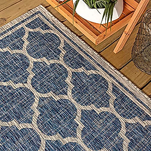 JONATHAN Y SMB109D-9 Trebol Moroccan Trellis Textured Weave Indoor Outdoor Area Rug Bohemian Modern Easy Cleaning Bedroom Kitchen Backyard Patio Non Shedding, 9 X 12, Navy/Gray (JSMB109-D9)