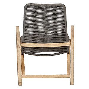Creative Co-Op Indoor/Outdoor Teak Wood & Woven Rope Rocking Chair, Grey