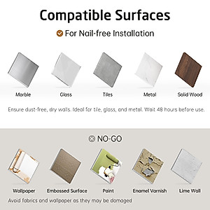 KES Shower Head Holder Wall Mount, 18/8 Stainless Steel Adjustable Handheld Shower Head Holder (21mm-23mm) No Drill Adhesive Metal Shower Head Holder Brushed Finish, C207DF-BS