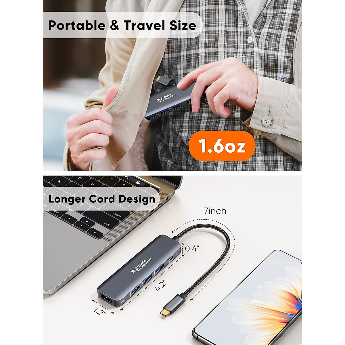 CableCreation USB C to USB A Cable Bundle with 5-in-1 USB C Hub with HDMI, USB 3.0, Power delivery