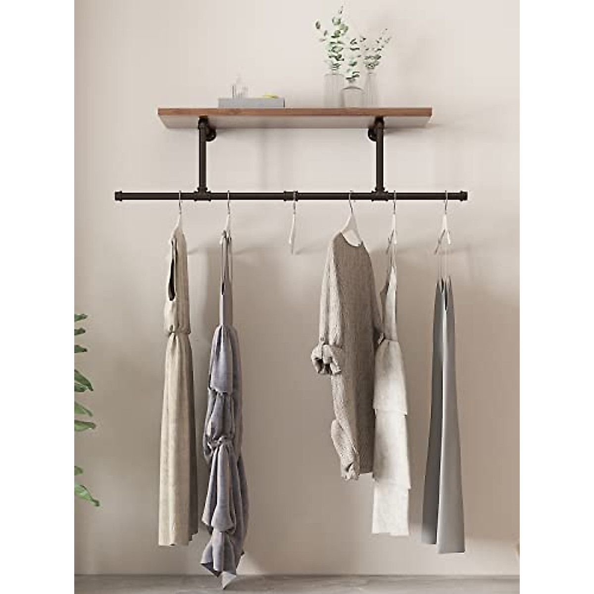 MUZIK 40 inch Long Industrial Pipe Clothes Rack, Heavy Duty Wall Mounted Garment Racks for Bathroom Cabinet Boutique Clothing Store